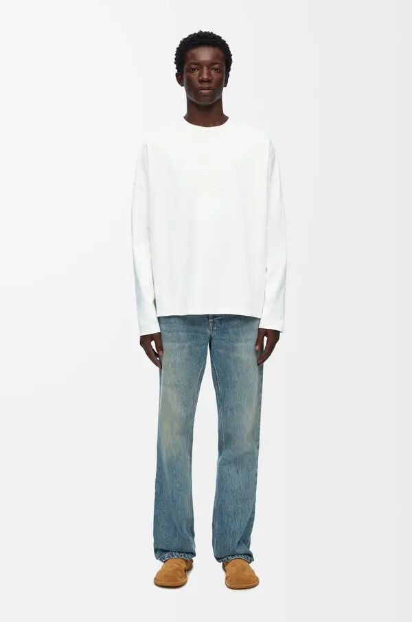 Loewe Luxury Loose Fit Long Sleeve T-Shirt In Cotton - White
