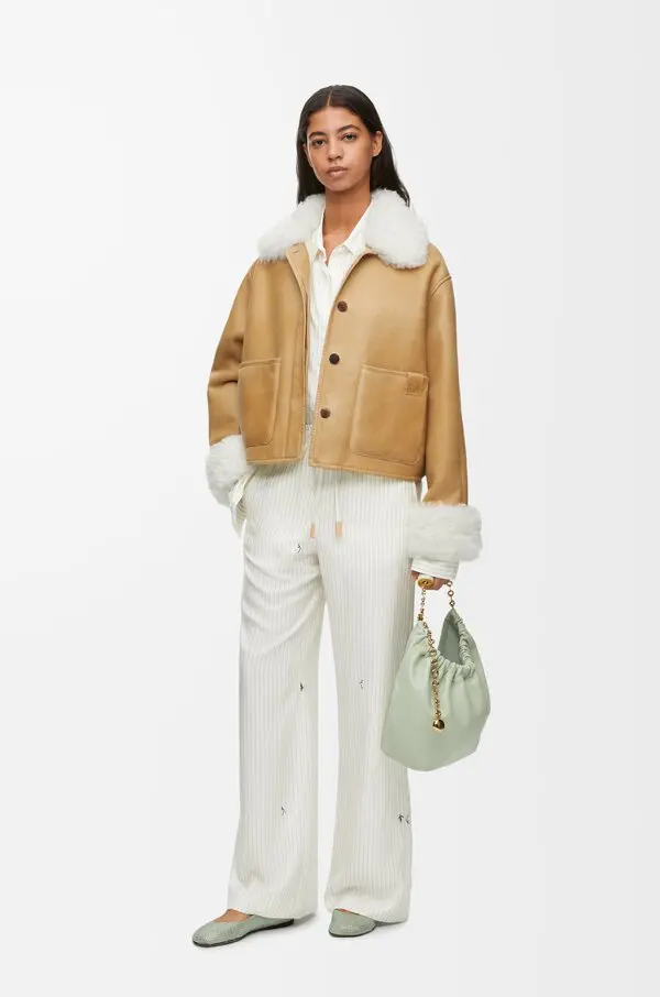 Loewe Jacket In Curly Merino Shearling - White/gold