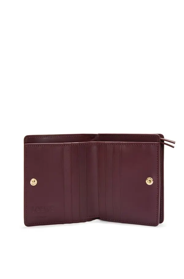 Loewe Luxury Puzzle Compact Zip Wallet In Classic Calfskin - Sahara/burgundy/anise