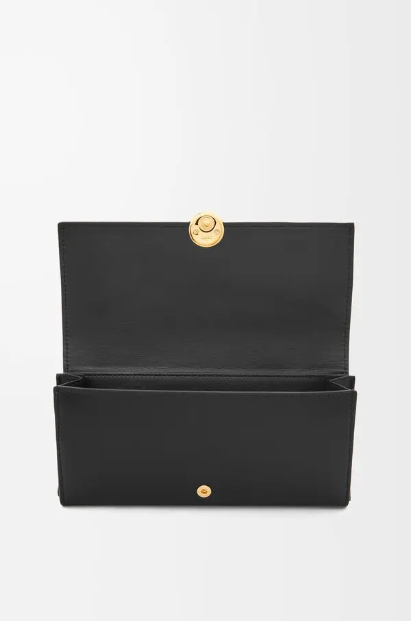 Loewe Pebble Continental Wallet In Shiny Nappa Leather Skin - Black