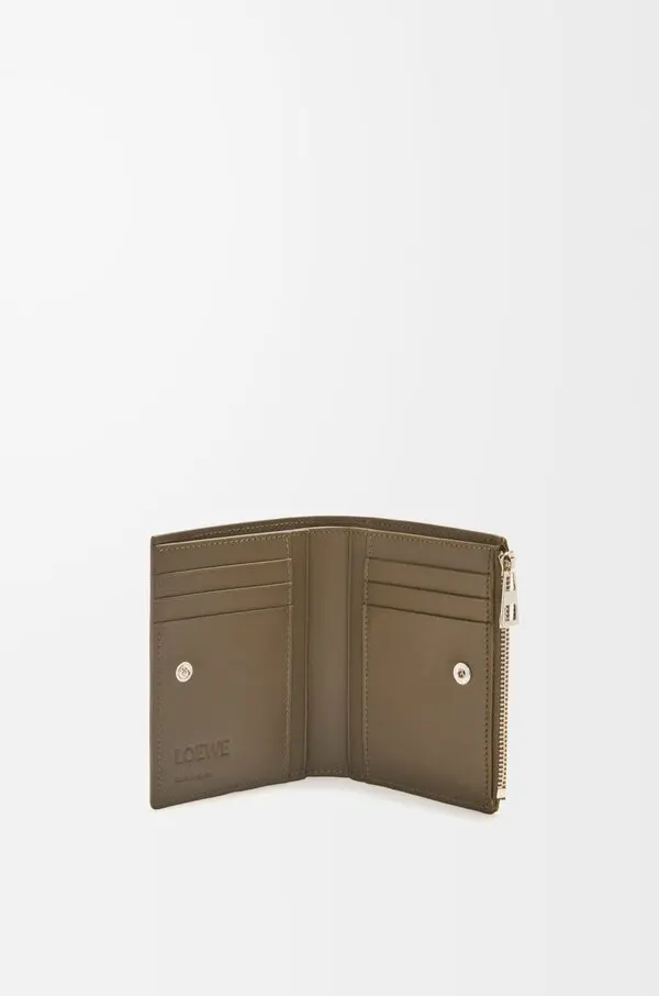Loewe Slim Compact Wallet In Shiny Leather Skin - Dark Khaki Green/khaki Green