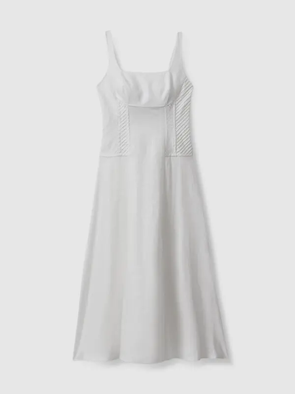 REISS Etta Linen Corset Midi Dress