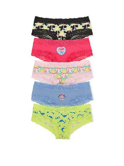 Pink 7-pack Wink™ Lace-trim Cheeky Panties - Print