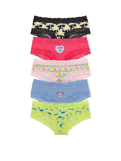 Pink 7-pack Wink™ Lace-trim Cheeky Panties - Print