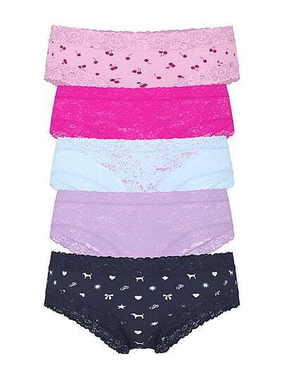 Pink 5-pack Wink™ Lace-trim Cheeky Panties - Print