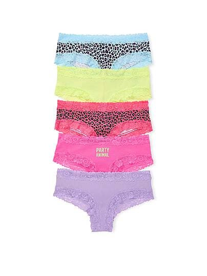 Pink 5-pack Wink™ Lace-trim Cheeky Panties - Print