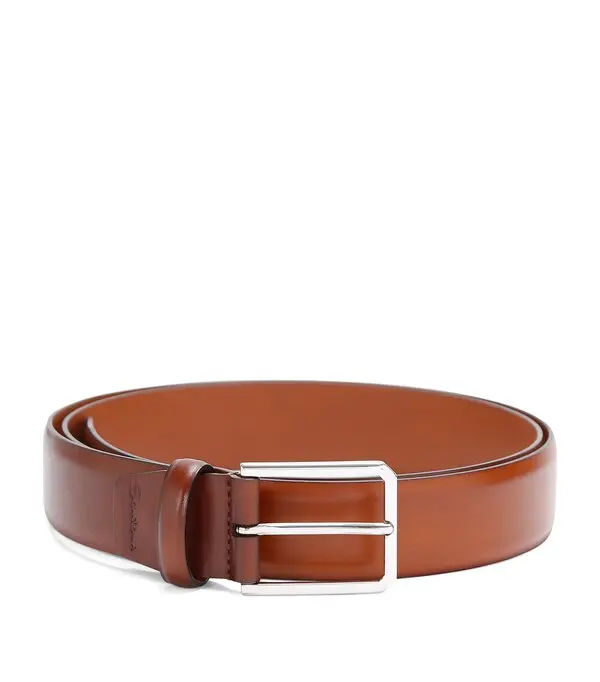 Santoni Leather Square Belt - Brown