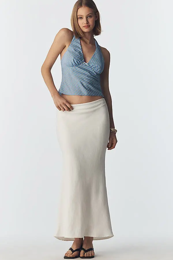 Anthropologie Tilda Maxi Slip Skirt: Linen Edition - Pearl