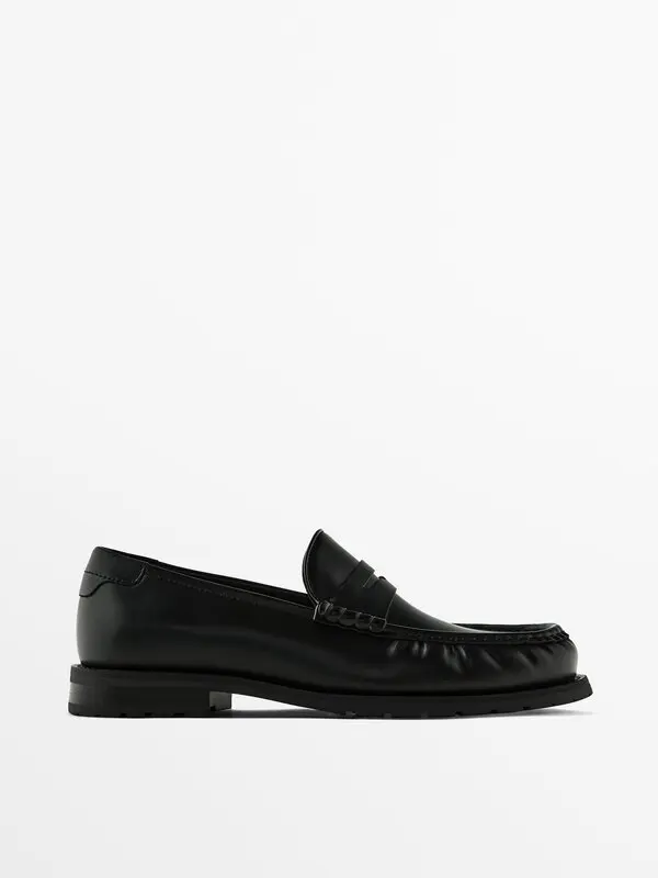 Massimo Dutti Leather Loafers - Black | Editorialist