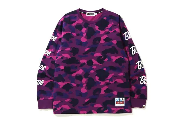 A BATHING APE Camo Sleeve Logo Long Sleeve Tee Shirt - Purple