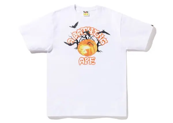 A BATHING APE Halloween Jack O' Lantern College Tee Shirt - White