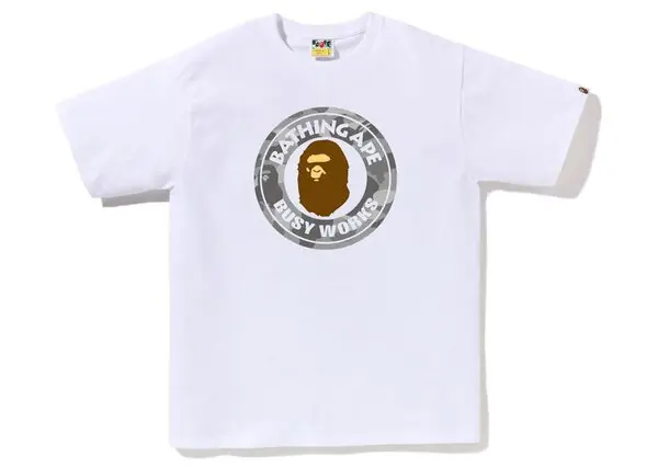 A BATHING APE Honeycomb Camo Busy Works Tee Shirt - White/grey