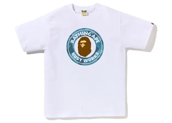 A BATHING APE Honeycomb Camo Busy Works Tee Shirt - White/blue