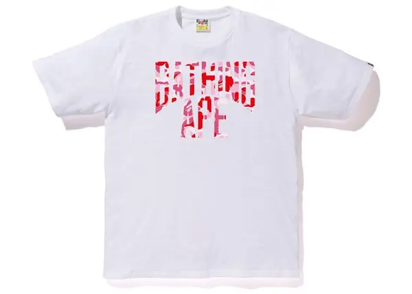 A BATHING APE Abc Camo Nyc Logo Tee Shirt - White Pink