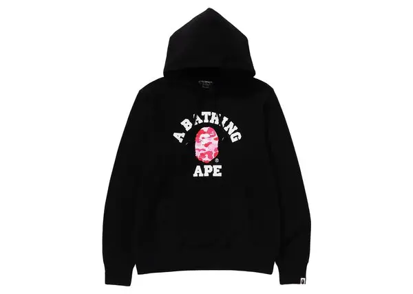 A BATHING APE Abc Camo College Organic Cotton Pullover Hoodie - Black/pink
