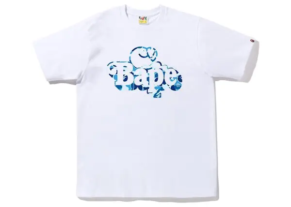 A BATHING APE Abc Camo Milo On Tee Shirt - White Blue
