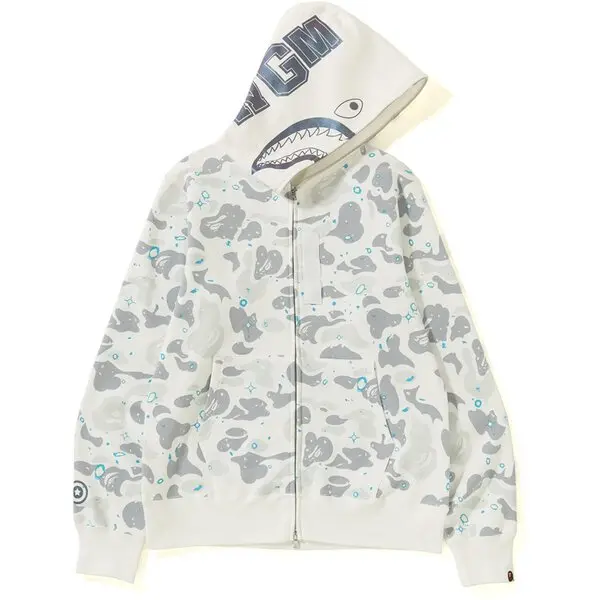 A Bathing Ape Space Camo Shark Full Zip Hoodie - White | Editorialist