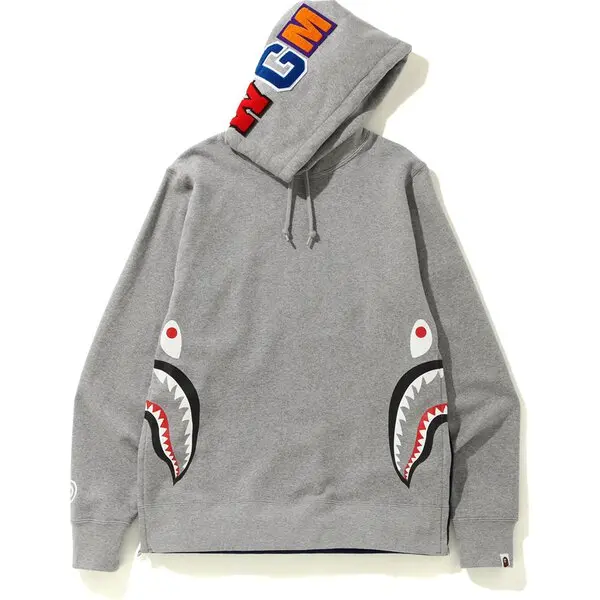 A BATHING APE Side Zip Shark Wide Pullover Hoodie - Grey/blue
