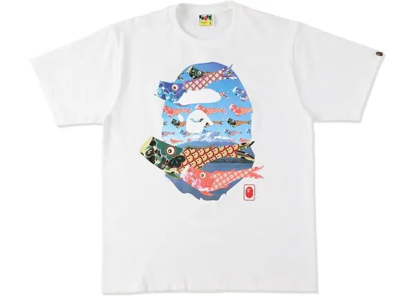 A BATHING APE Koinobori Carp Flags Ape Head Tee Shirt - White