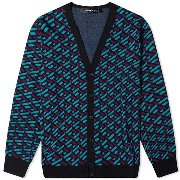 Versace Monogram Geometric Intarsia Cardigan