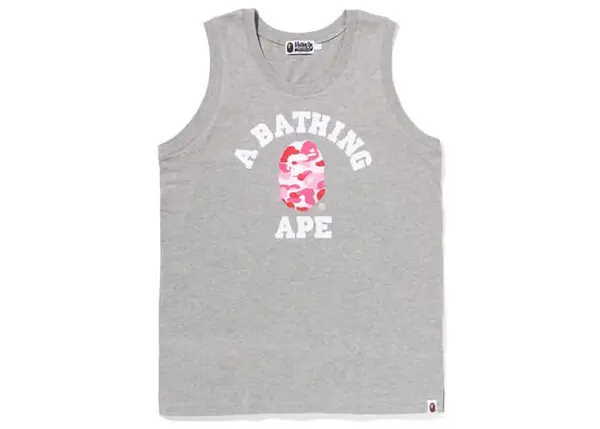 A BATHING APE Abc Camo College Tank Top - Grey Pink