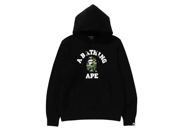A BATHING APE Abc Camo College Organic Cotton Pullover Hoodie - Black/green
