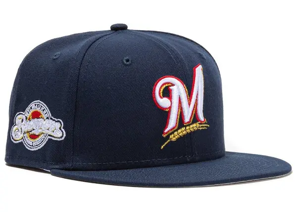 New Era Milwaukee Brewers Beer Pack Logo Patch Hat Club Exclusive 59fifty Fitted Hat - Navy Blue