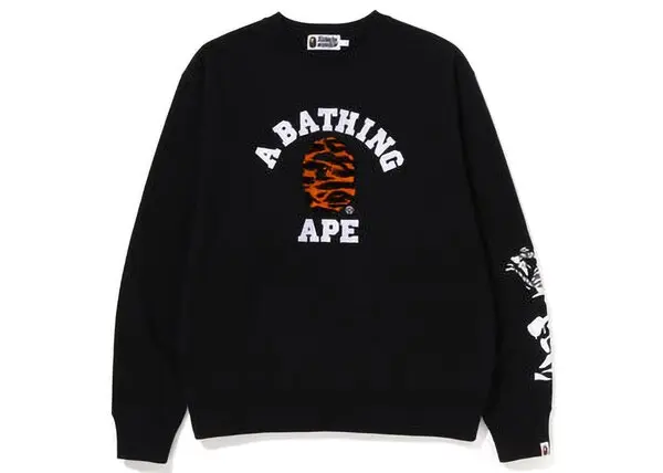 A BATHING APE Tiger Camo College Relaxed Fit Crewneck Sweatshirt - Black