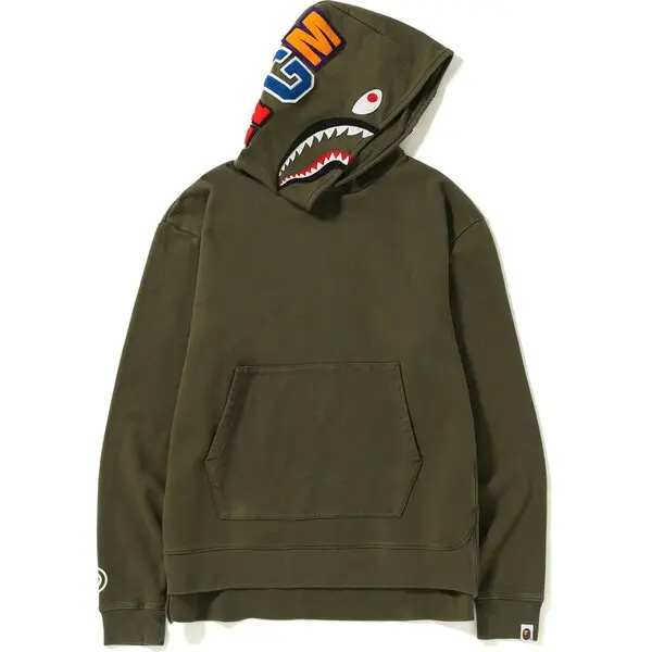 A BATHING APE Vintage Wash Shark Wide Pullover Hoodie - Olive Drab