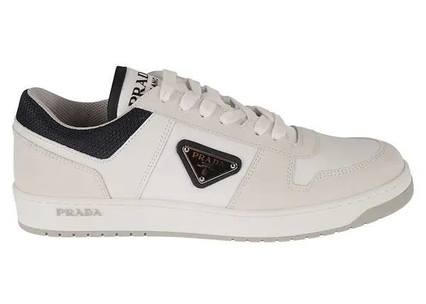 Prada Downtown Leather And Re-nylon Sneakers - White/blue