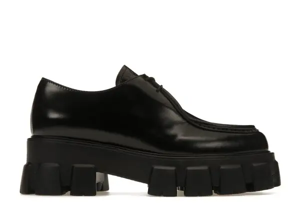 Prada Monolith 55mm Pointy Lace-up Loafer - Black