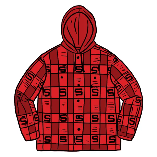 Supreme Hooded Plaid Shirt - Red