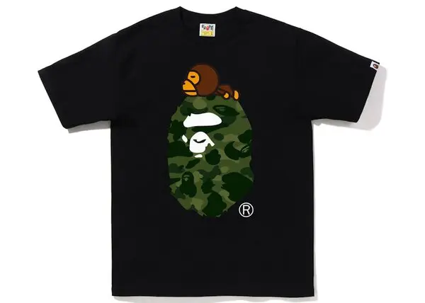 A BATHING APE Camo Milo On Big Ape Tee Shirt - Black Green