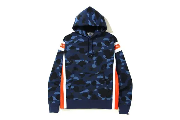 A BATHING APE Camo Logo Tape Pullover Hoodie - Blue