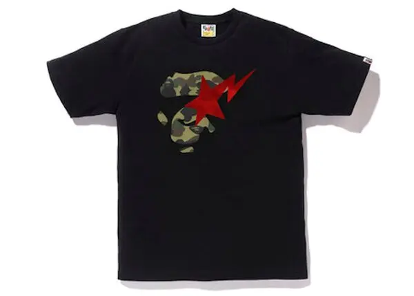 A BATHING APE 1st Camo Ape Face Sta Tee Shirt - Black Green