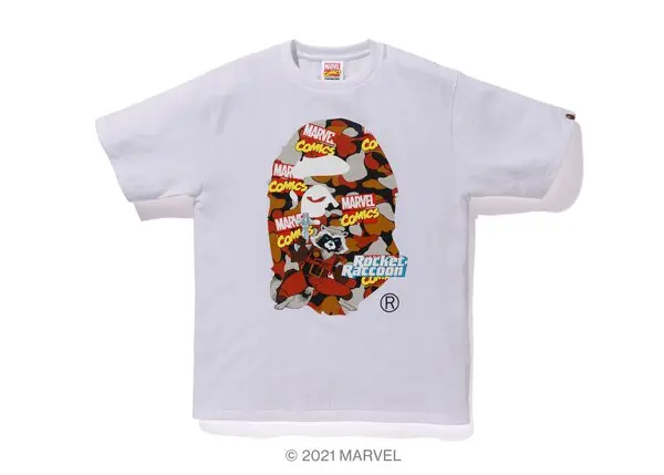 A BATHING APE X Marvel Comics Camo Rocket Raccoon Tee Shirt - White