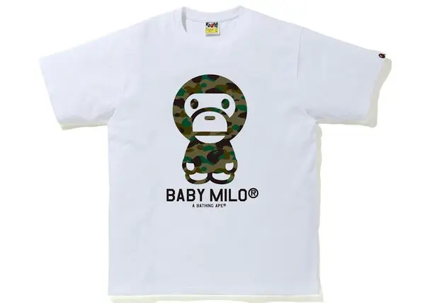 A BATHING APE 1st Camo Baby Milo Tee Shirt - White/green