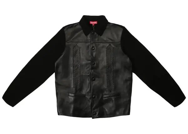 Supreme Leather Front Polo Sweater - Black | Editorialist