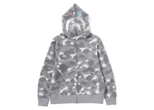 A Bathing Ape City Camo Shark Full Zip Hoodie - Gray | Editorialist