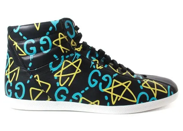 Gucci Ace High-top Sneakers - Black/blue/yellow