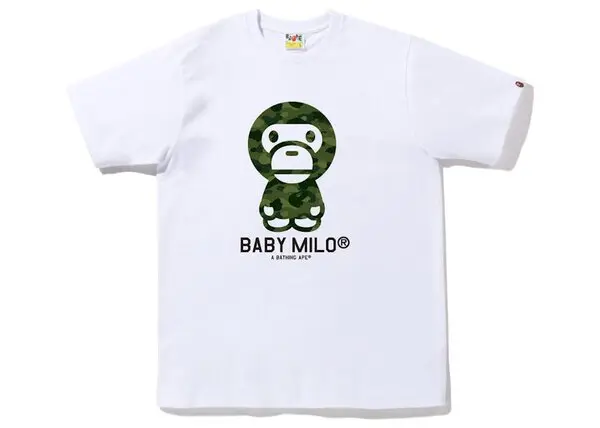 A BATHING APE Camo Baby Milo Tee Shirt - White Green