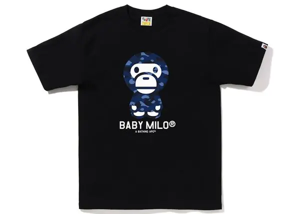 A BATHING APE Camo Baby Milo Tee Shirt - Black Blue