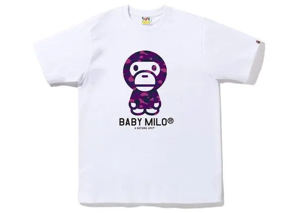 A BATHING APE Camo Baby Milo Tee Shirt - White Purple