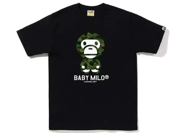 A BATHING APE Camo Baby Milo Tee Shirt - Black Green