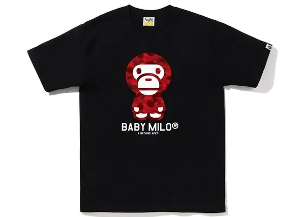 A BATHING APE Camo Baby Milo Tee Shirt - Black Red