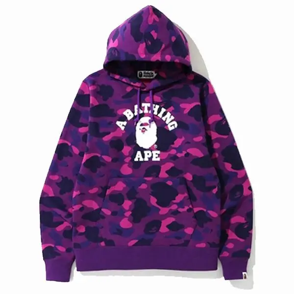 A BATHING APE Camo College Pullover Hoodie - Purple/pink