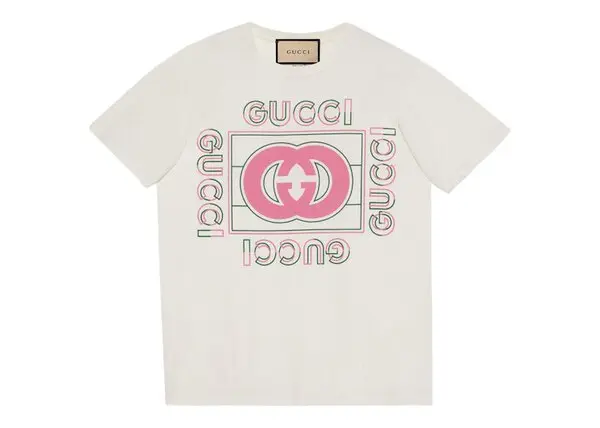 Gucci Oversized Vintage Logo Print T-shirt - Off White/pink/green