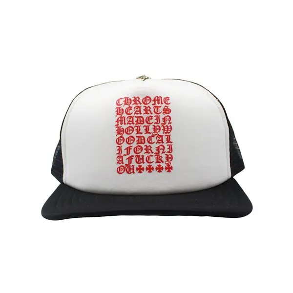 Chrome Hearts Eyechart Trucker Hat - Black/white/red