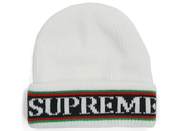 Supreme Cuff Logo Beanie - White