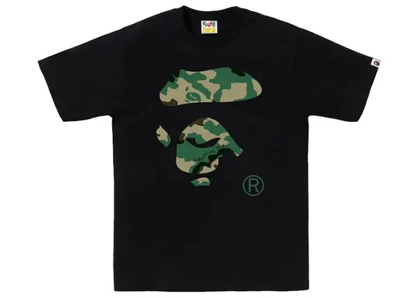 A BATHING APE Woodland Camo Ape Face Tee Shirt - Black